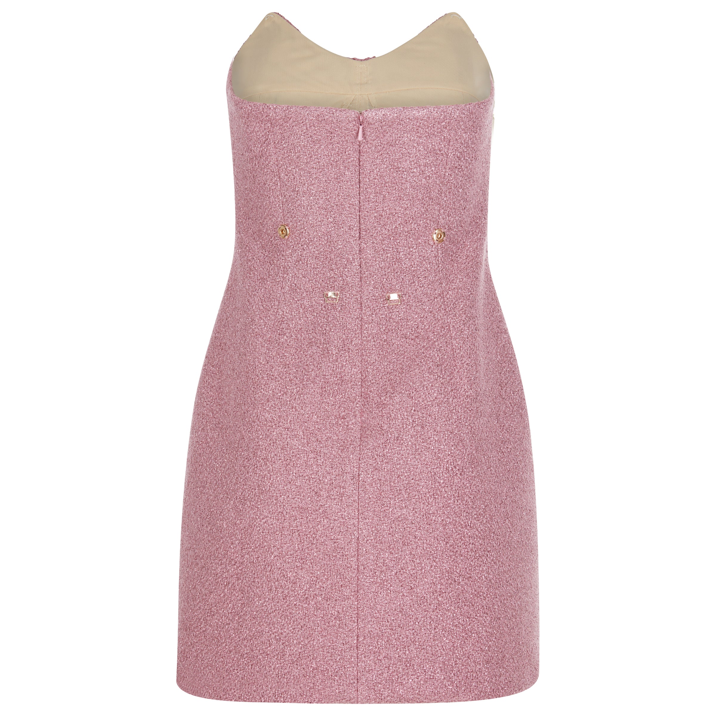 Metallic Wool Pink Cocktail Bow Dress - Womens Designer Fashion